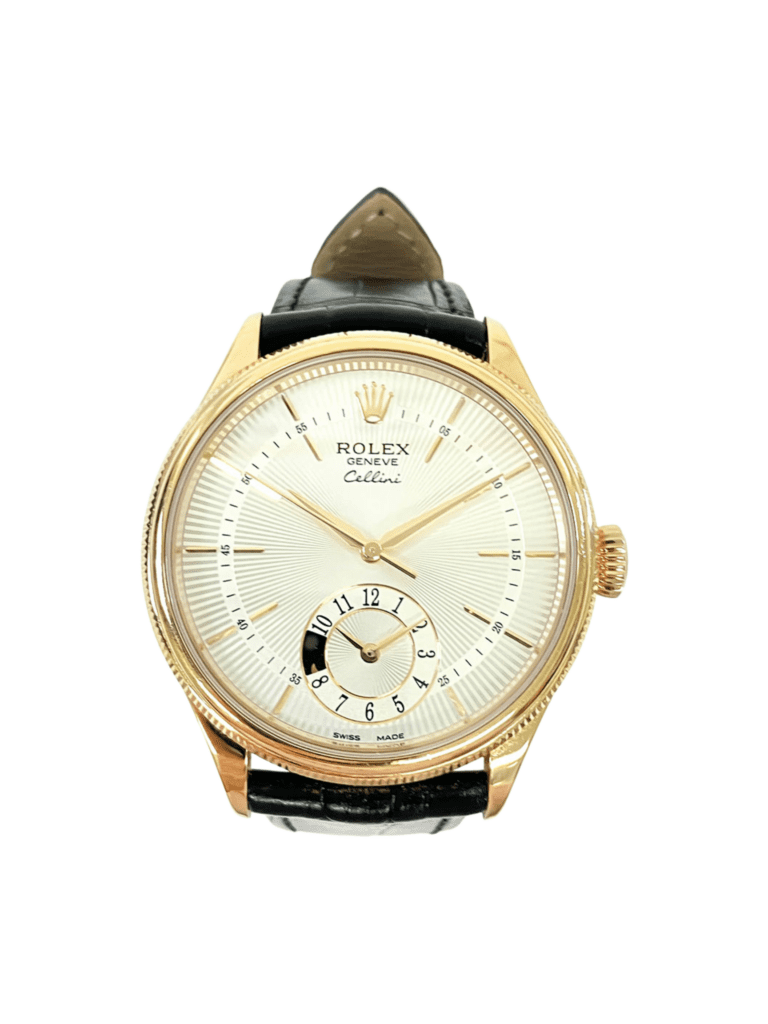 Rolex Cellini Dual Time Rose Gold Silver Dial 50525 - WPB Watch CO