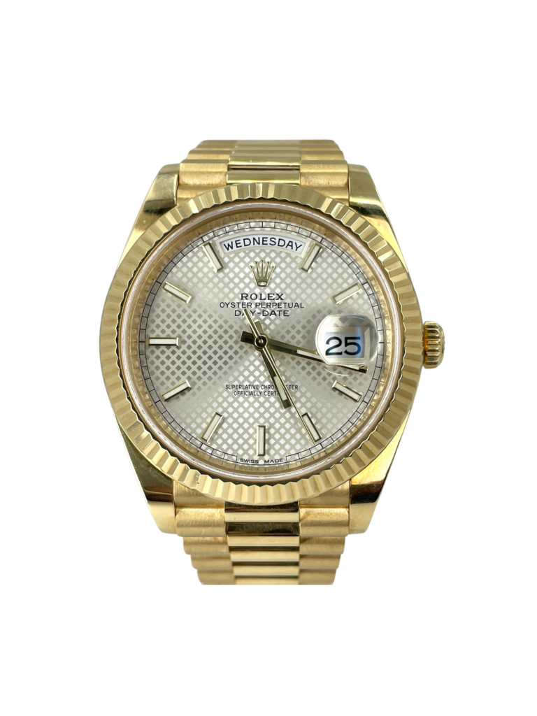 Rolex Day-Date 40 Silver Diagonal Motif Dial 228238 - WPB Watch CO
