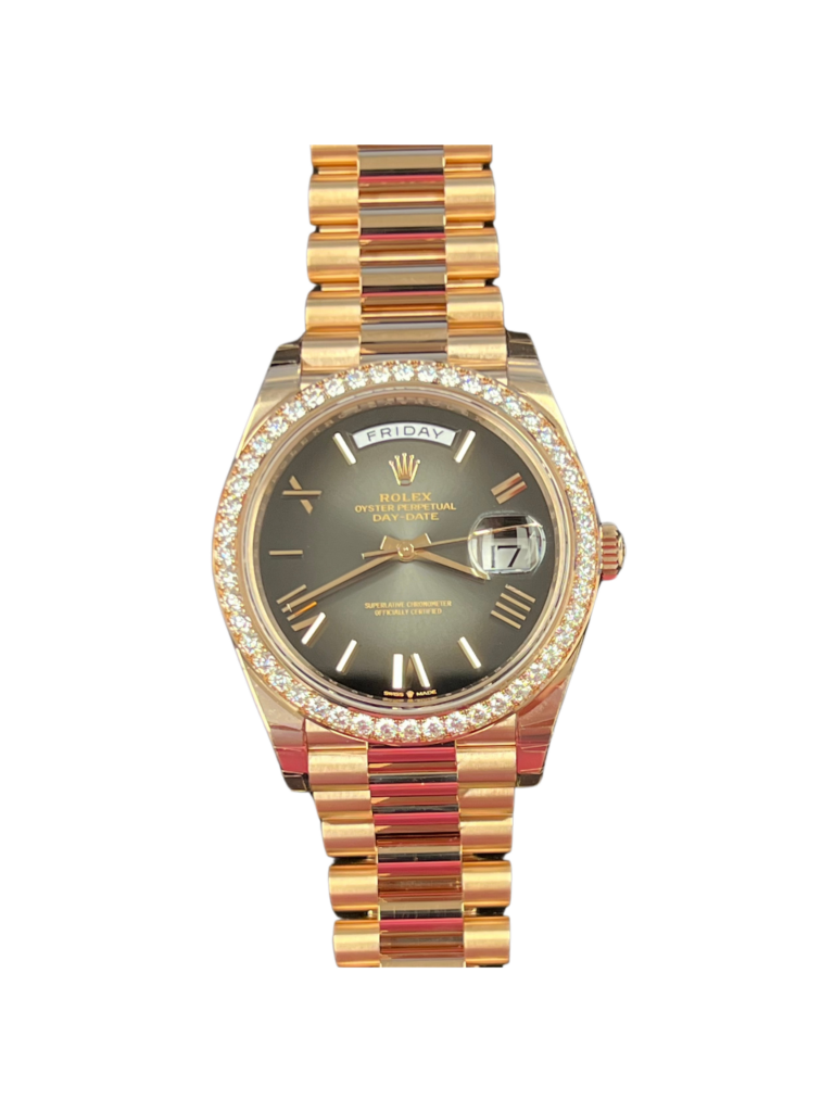 Rolex Day-Date 40 Rose Gold Factory Diamond Bezel Slate Ombre Dial ...