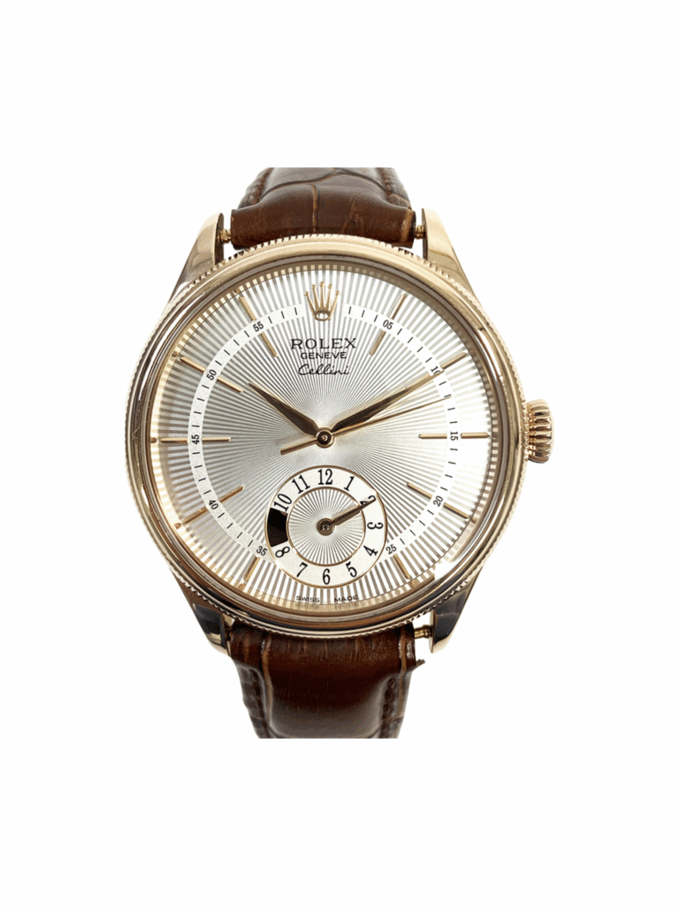 Rolex Cellini Dual Time Rose Gold Silver Dial 50525