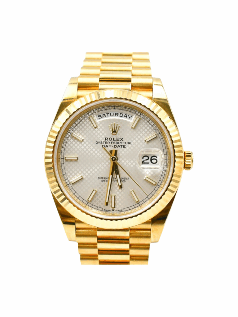 Rolex Day-Date 40 Yellow Gold Silver Diagonal Dial 228238