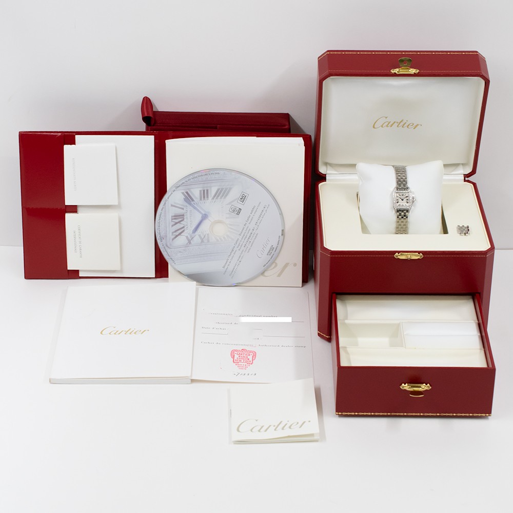 Cartier Santos Demoiselle Diamond Bezel White Gold White Roman Dial ...